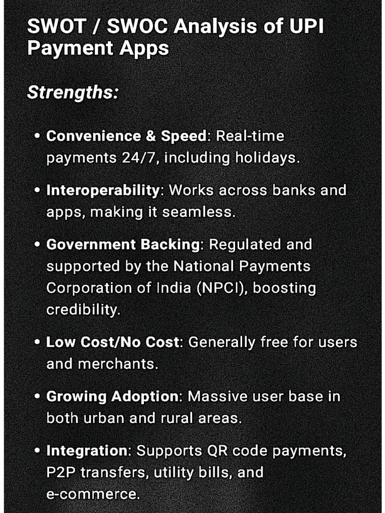 Swoc Swot Analysis of Upi Apps | PDF