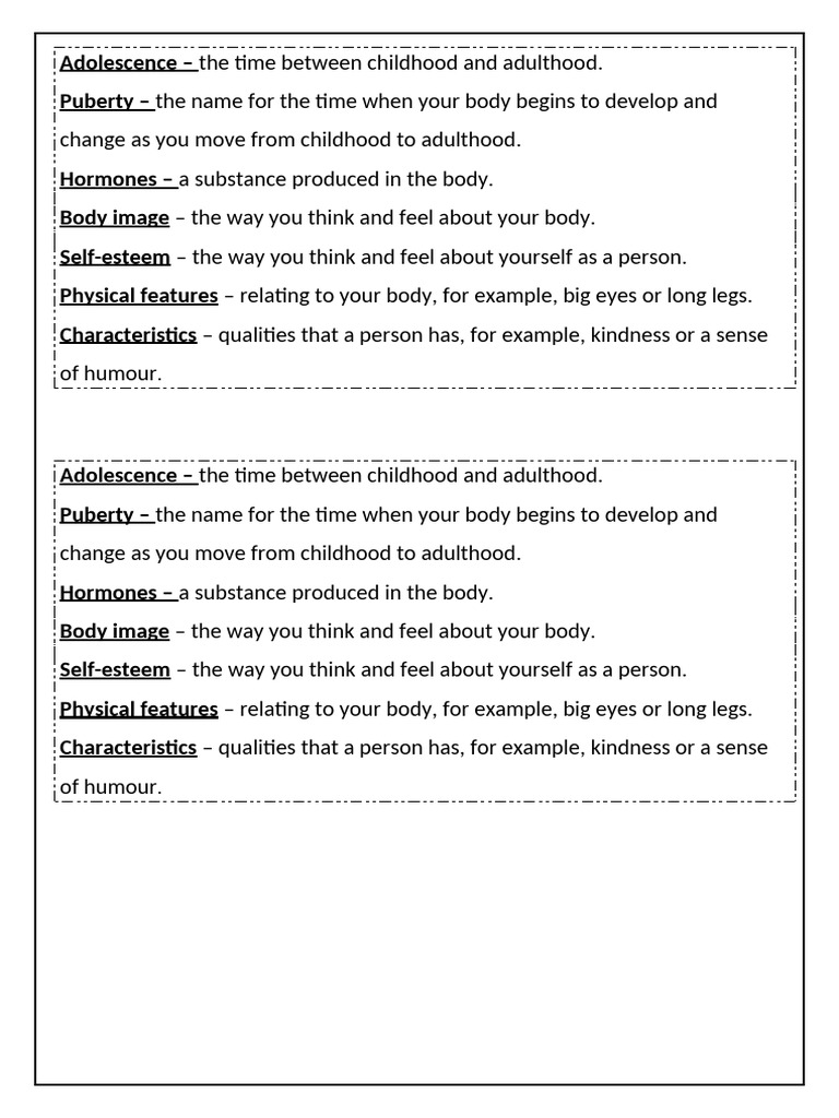 Respecting body changes worksheet and activity | PDF | Adolescence | Self Esteem