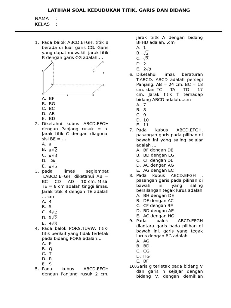 Latihan Soal Kedudukan Titik | PDF