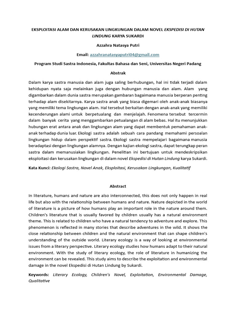 Eksploitasi Alam Dan Kerusakan Lingkungan Dalam Novel Ekspedisi Di ...