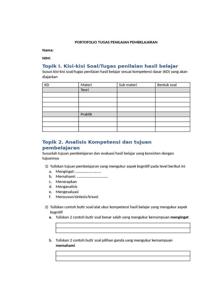 Portofolio Tugas Penilaian Pembelajaran | PDF