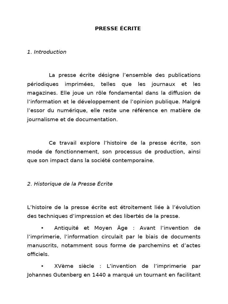 Histoire et impact de la presse écrite | PDF | Journaux | Média ...