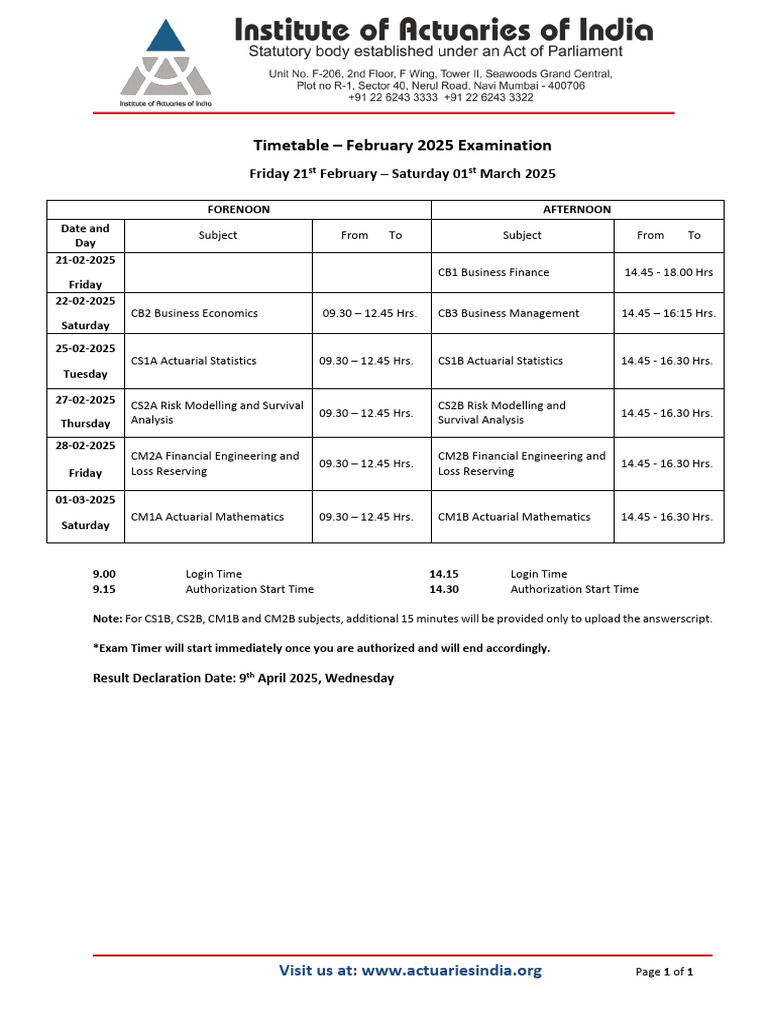 February 2025 Exam Timetable | PDF