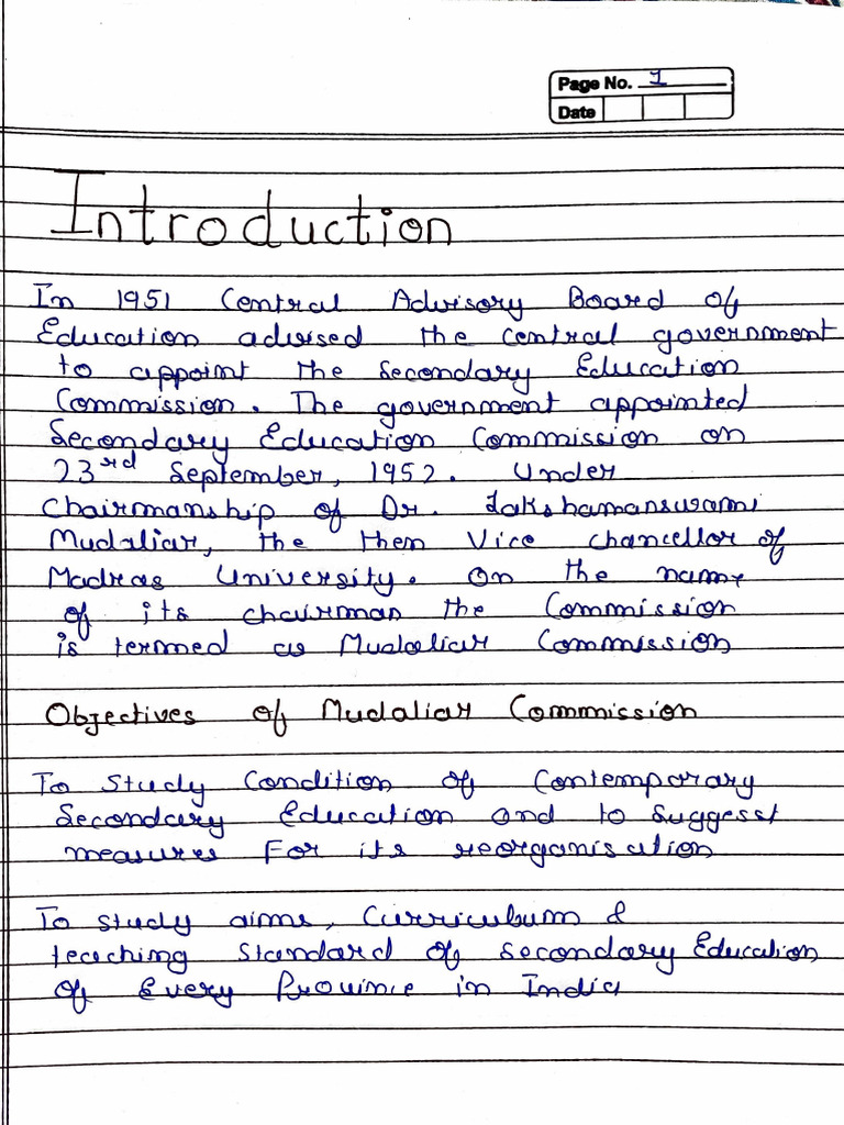 Secondary Education Commission (Mudaliar Commission) | PDF