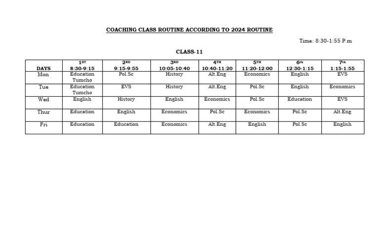 Coaching Class Schedule 2024 | PDF