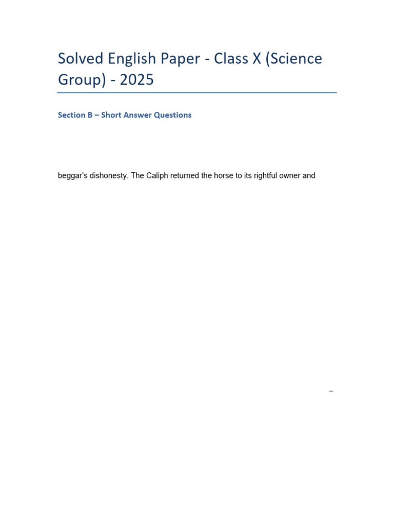 Class 10 English Paper 2025 Solutions | PDF | Leisure