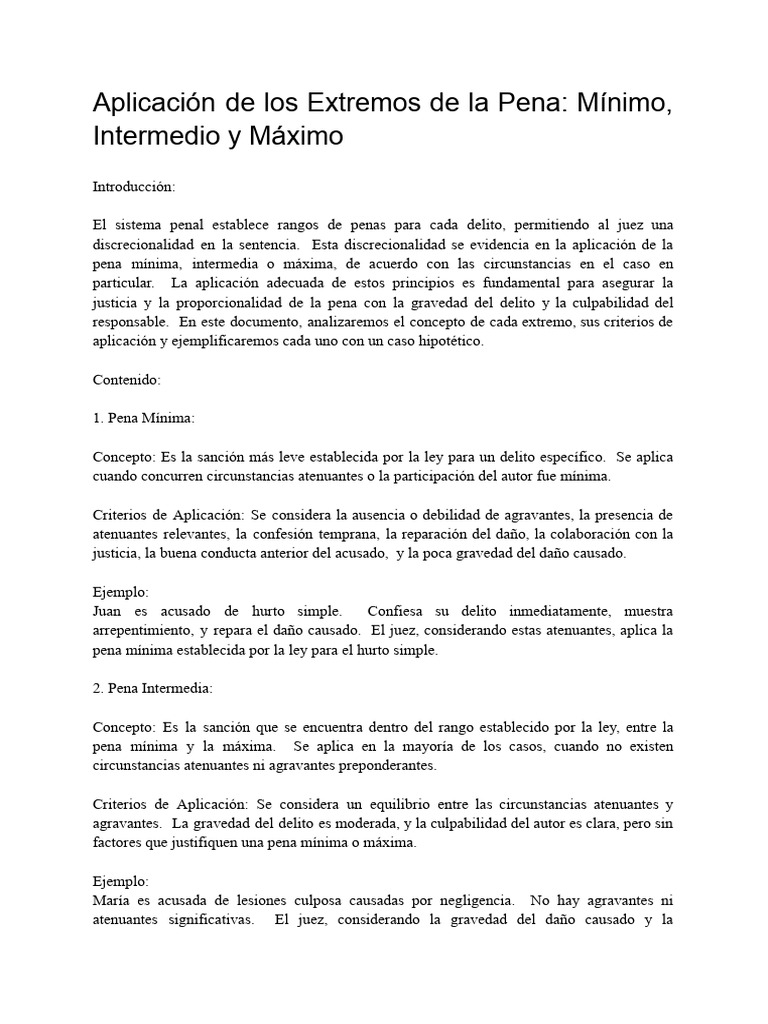 Aplicación de Los Extremos de La Pena - Mínimo, Intermedio y Máximo ...