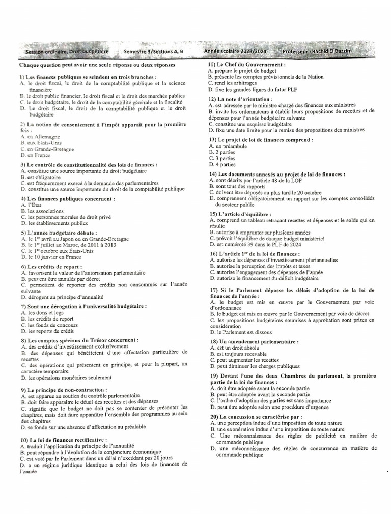 Exams Budgétaire s3 El Bazzim | PDF