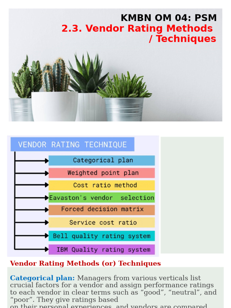 Vendor Rating Methods Overview | PDF | Supply Chain | Prices