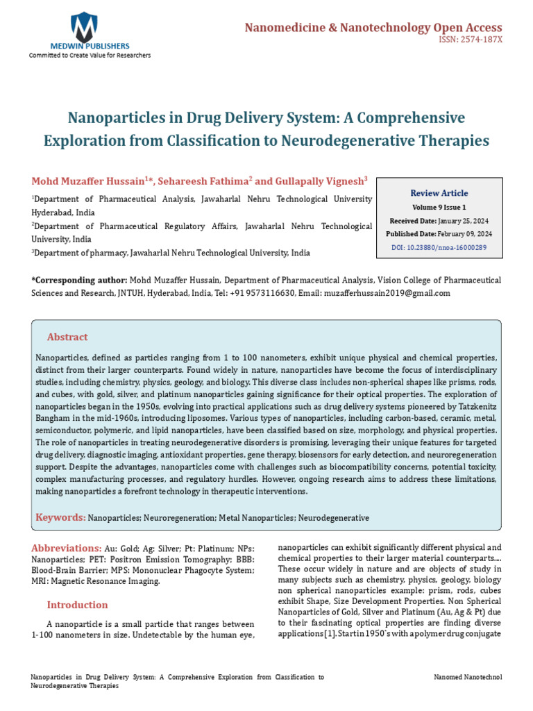 Nanoparticles in Drug Delivery System A Comprehensive Exploration From Classification To ...