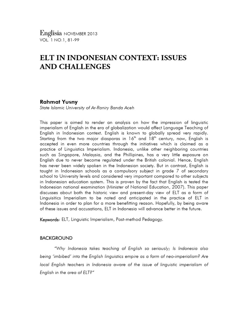 ELT Journal ELT Isssues in Indonesia | PDF | English As A Second Or Foreign Language | English ...