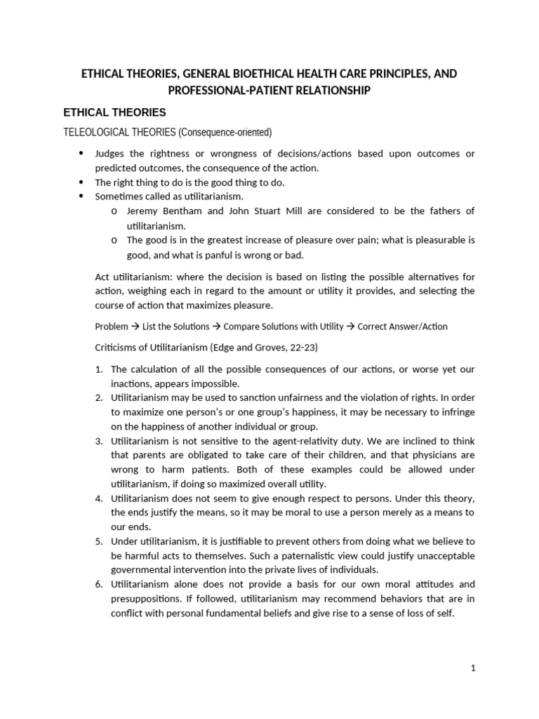 Ethical Theories in Healthcare Decisions | PDF | Utilitarianism ...