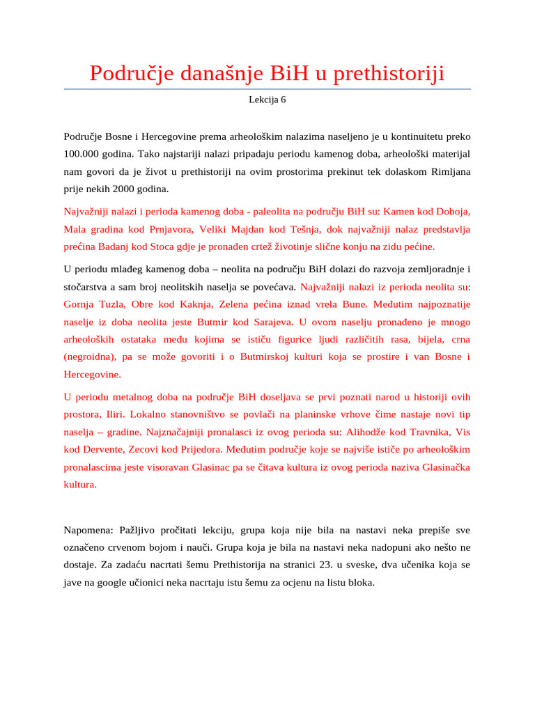 Lekcija 6 - Područje Današnje BiH U Prethistoriji | PDF