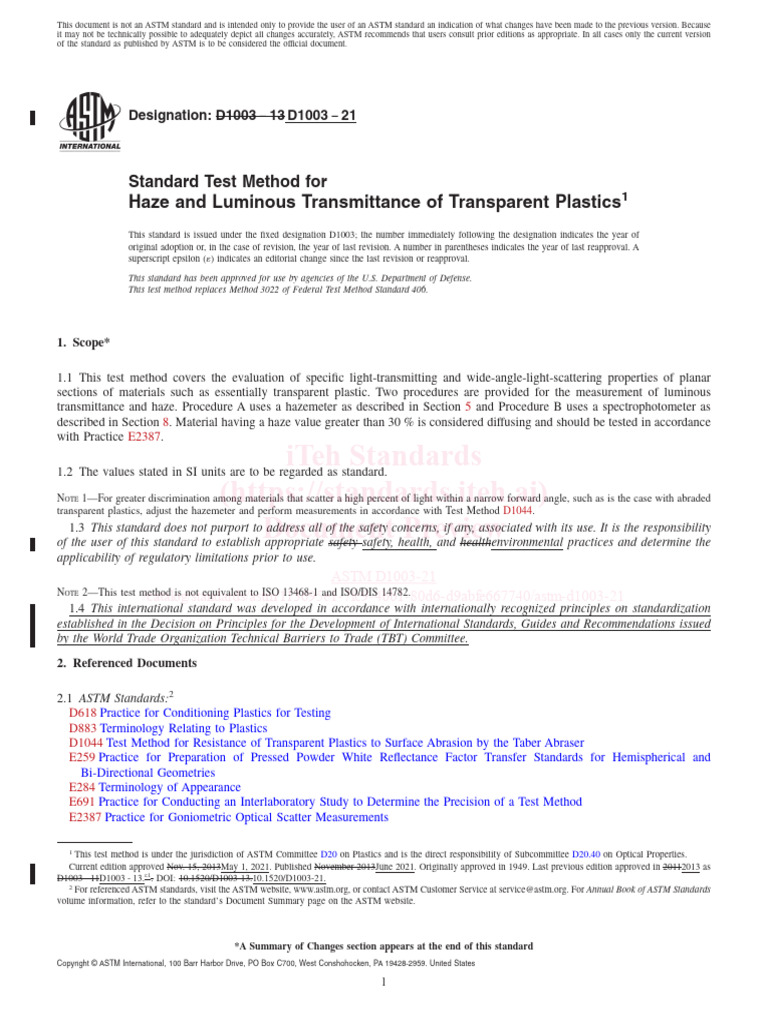Astm D1003 21 | PDF | Spectrophotometry | International Standard