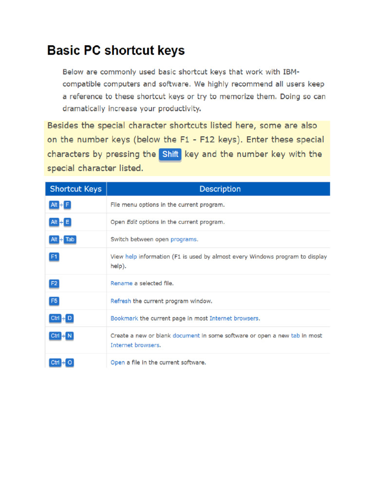 Keyboard Shortcut | PDF
