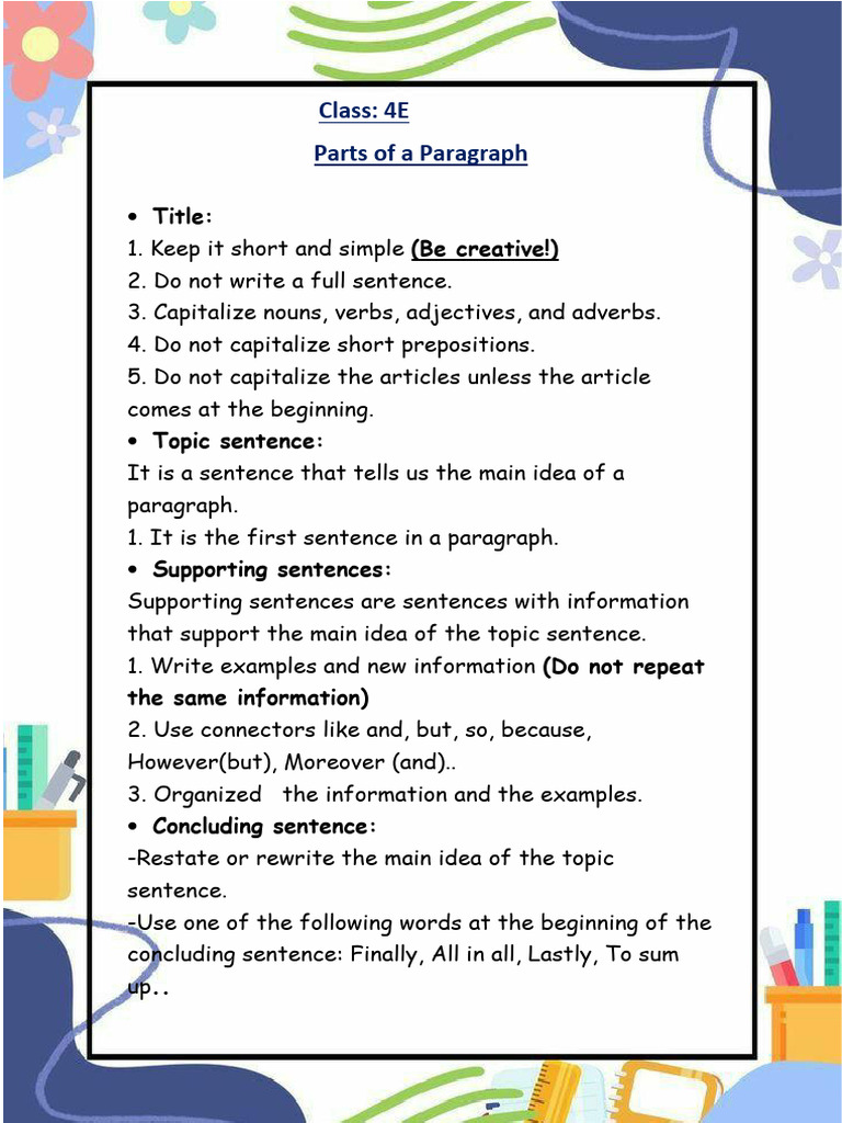 Parts of a Paragraph Guide | PDF