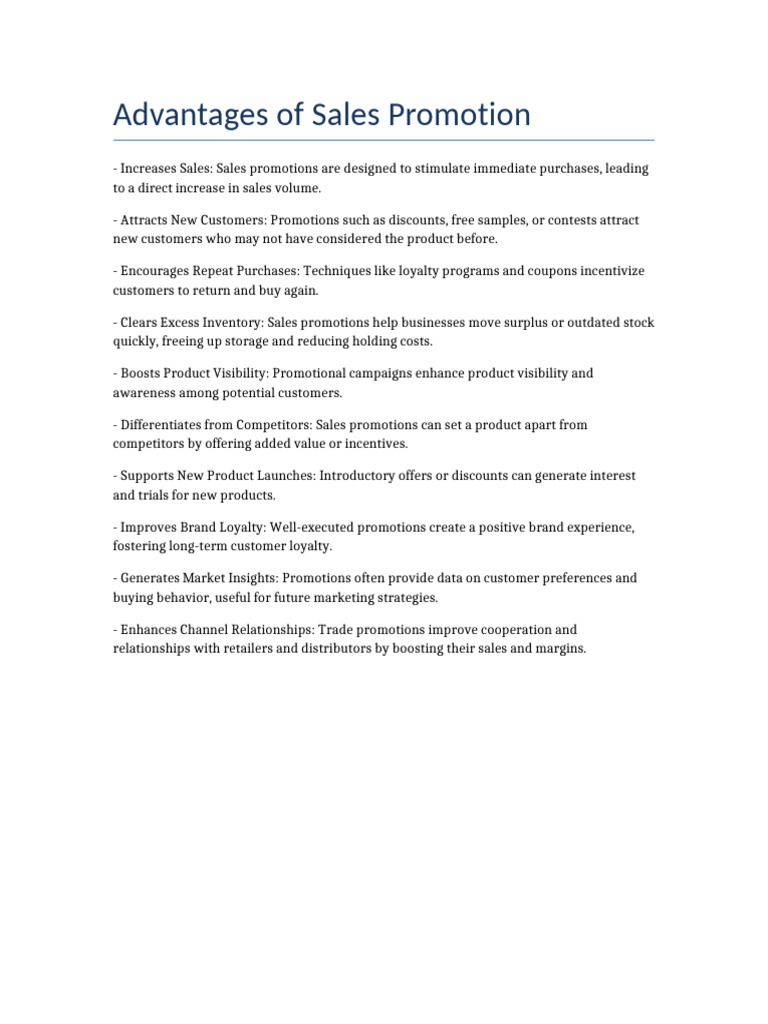 Advantages of Sales Promotion | PDF