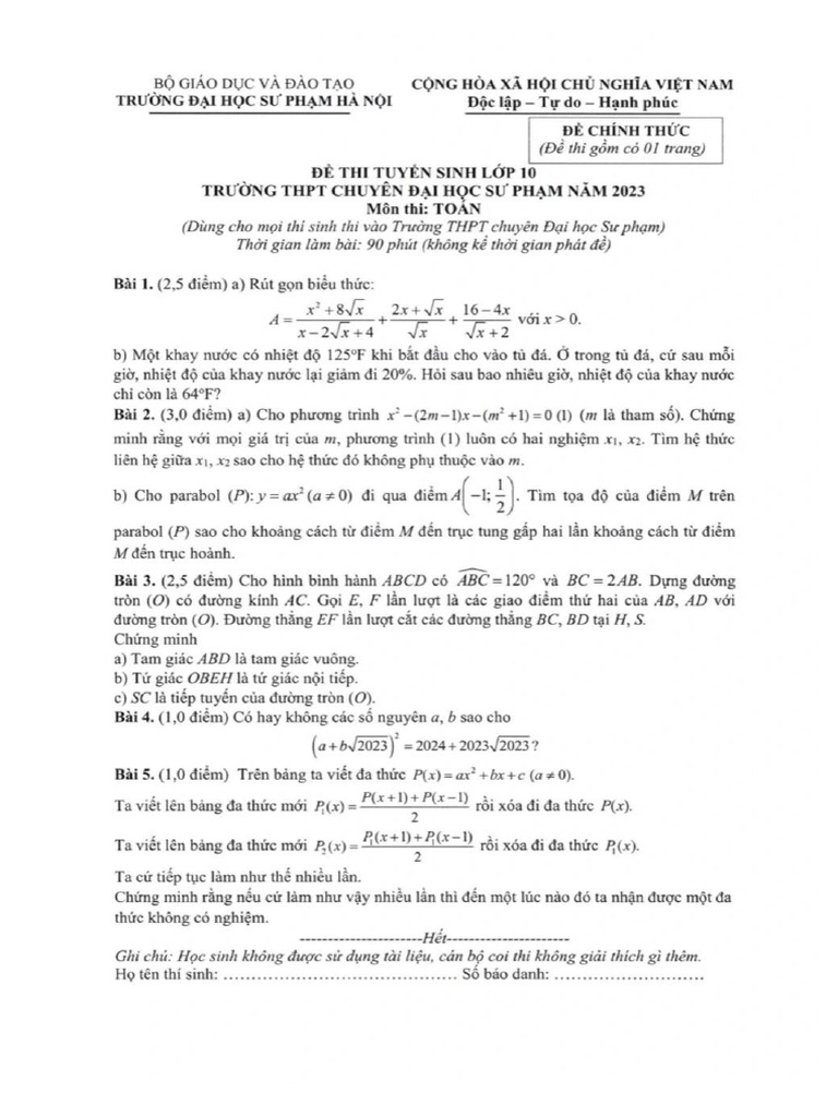 Toán ĐK CSP 23 | PDF