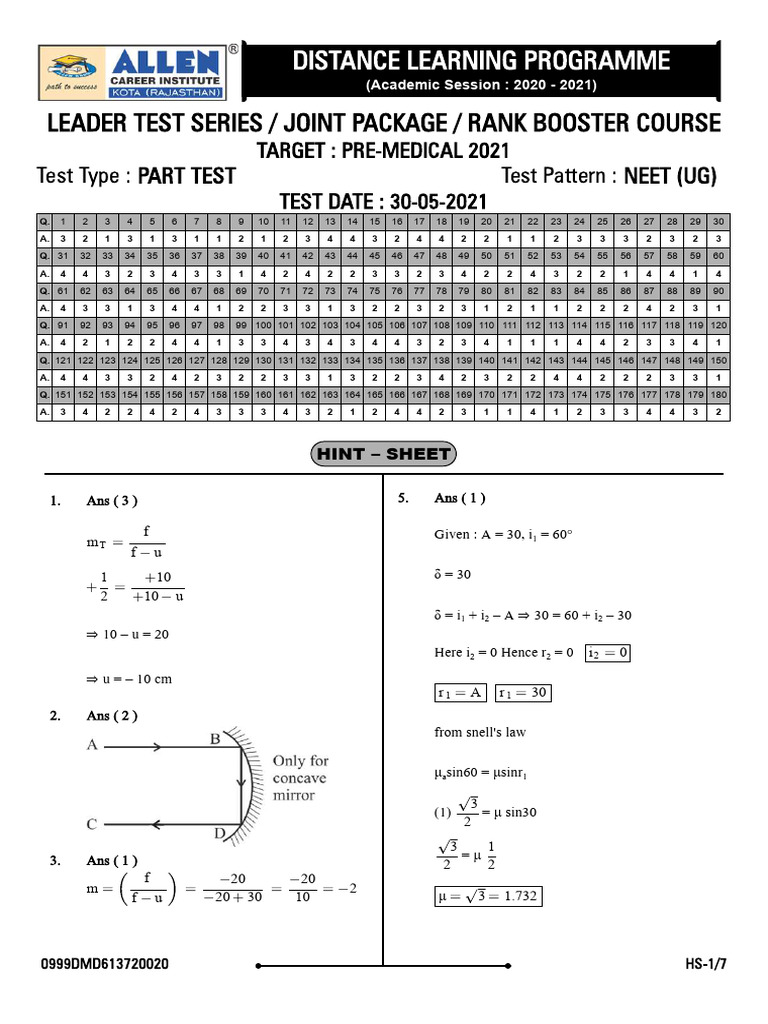 Allen Rank Booster NEET Test Series 2021 | PDF | Scientific Phenomena ...
