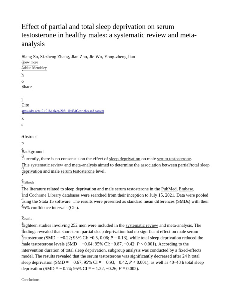 Effect of Partial and Total Sleep Deprivation On Serum Testosterone in ...