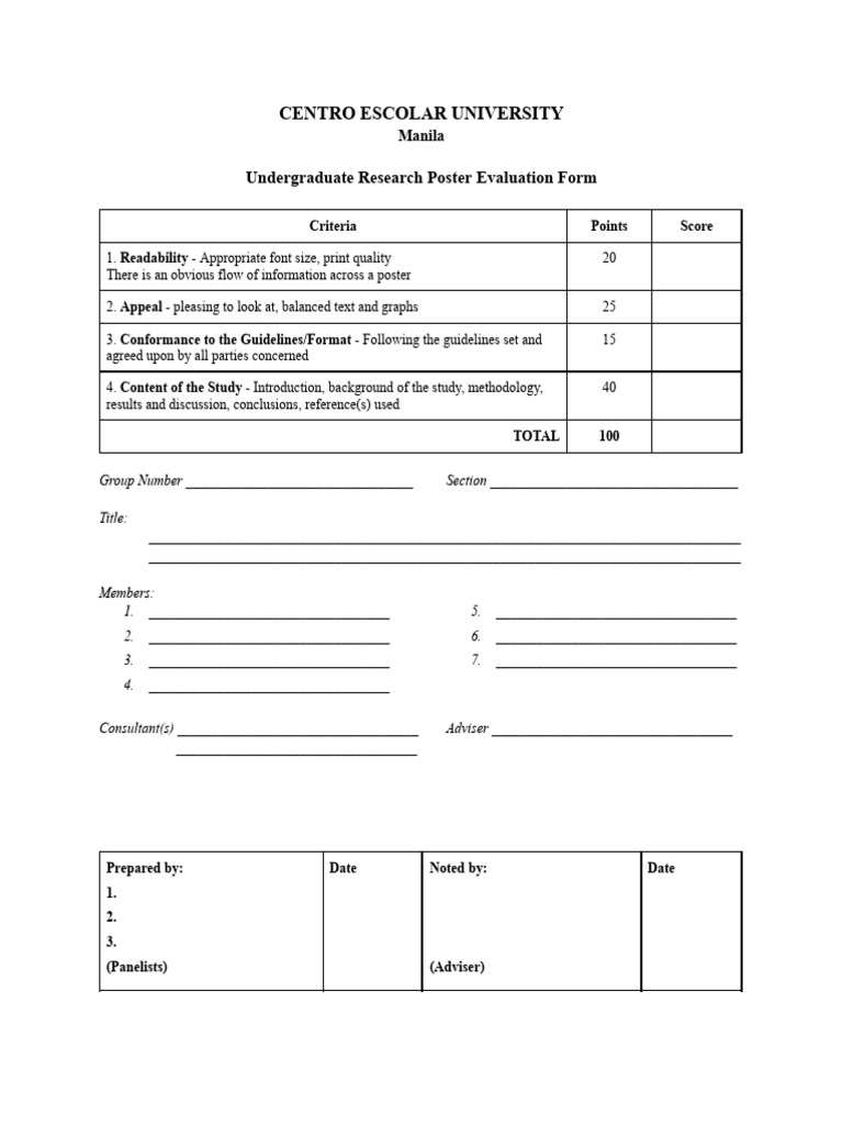 Undergraduate Research Poster Evaluation Form | PDF