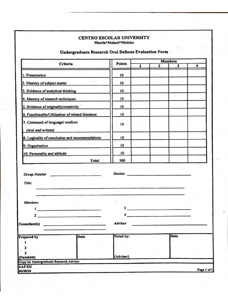 Ur Oral Defense Evaluation Form | PDF