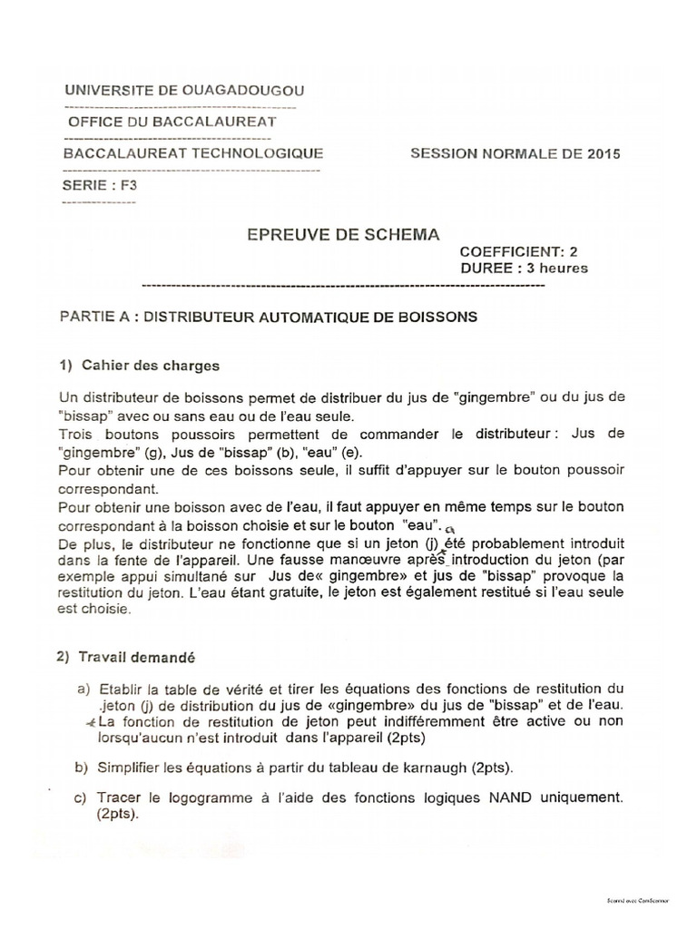 Épreuve de Schéma. Session 2015. F3 | PDF