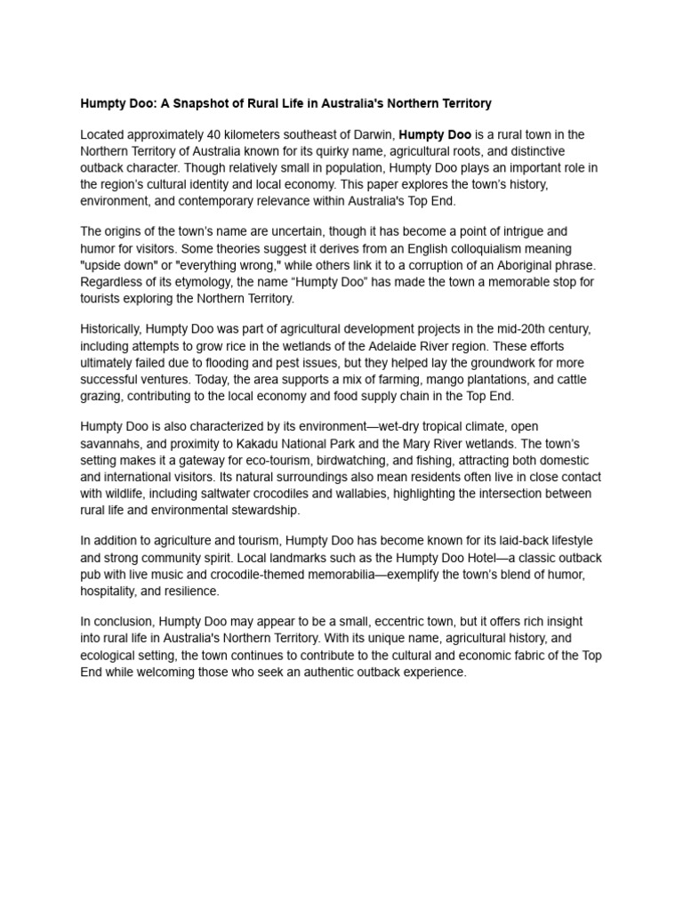 Humpty Doo - A Snapshot of Rural Life in Australia's Northern Territory ...