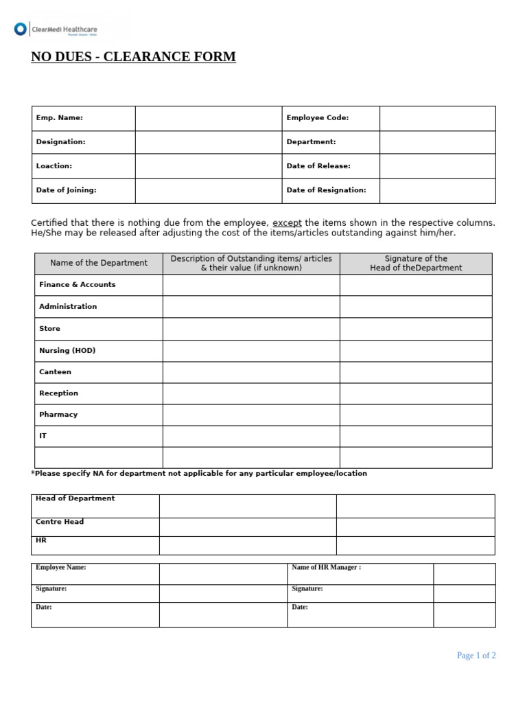 Employee No Dues Clearance Form | PDF
