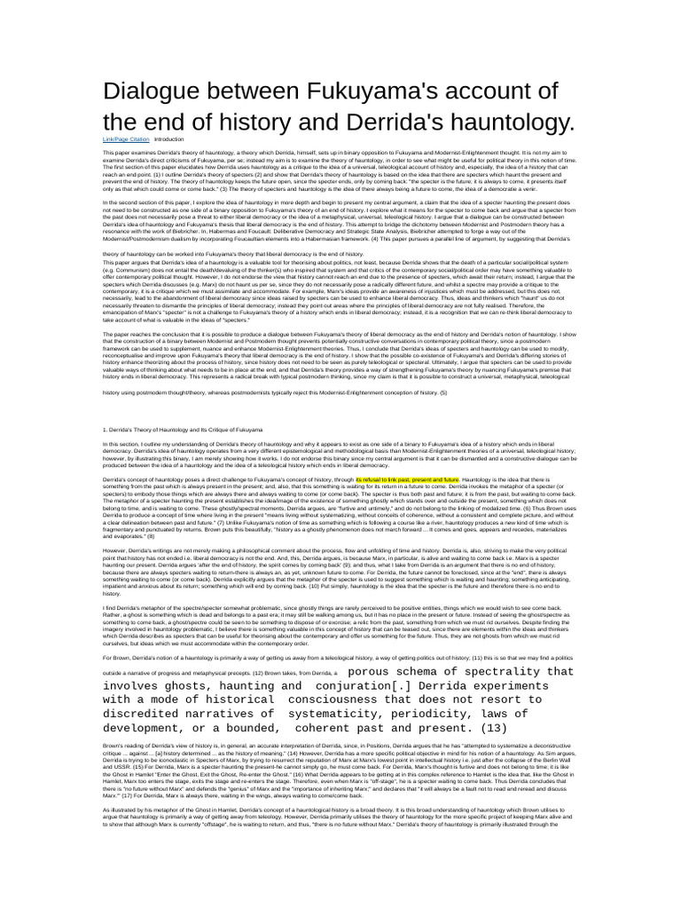 Derrida's Hauntology vs. Fukuyama's End of History | PDF | Marxism ...