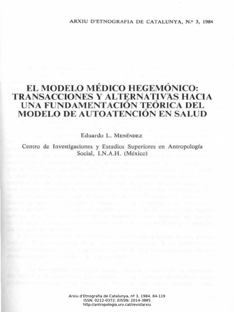 El Modelo Medico Hegemonico Transacciones y Altern | PDF