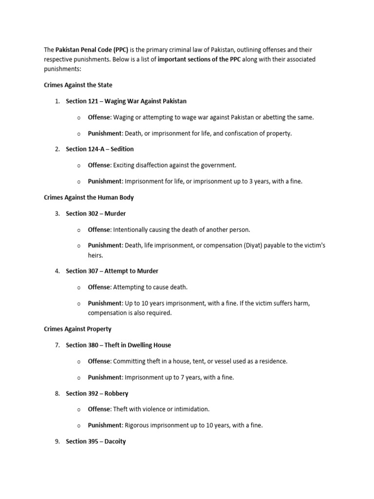 Pakistan Penal Code (PPC) | PDF | Crimes | Crime & Violence
