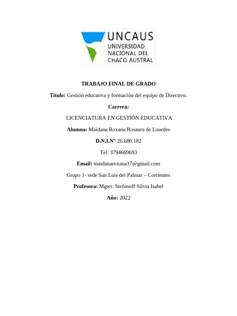 Trab - Lic en Gestión Roxana | PDF | Plan de estudios | Planificación