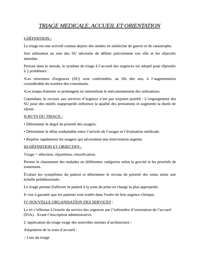 3-Triage médicale | PDF | Accueil et traitement des urgences | Médecine ...