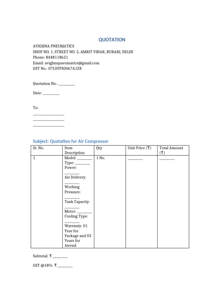 AVIGHNA Quotation Format | PDF