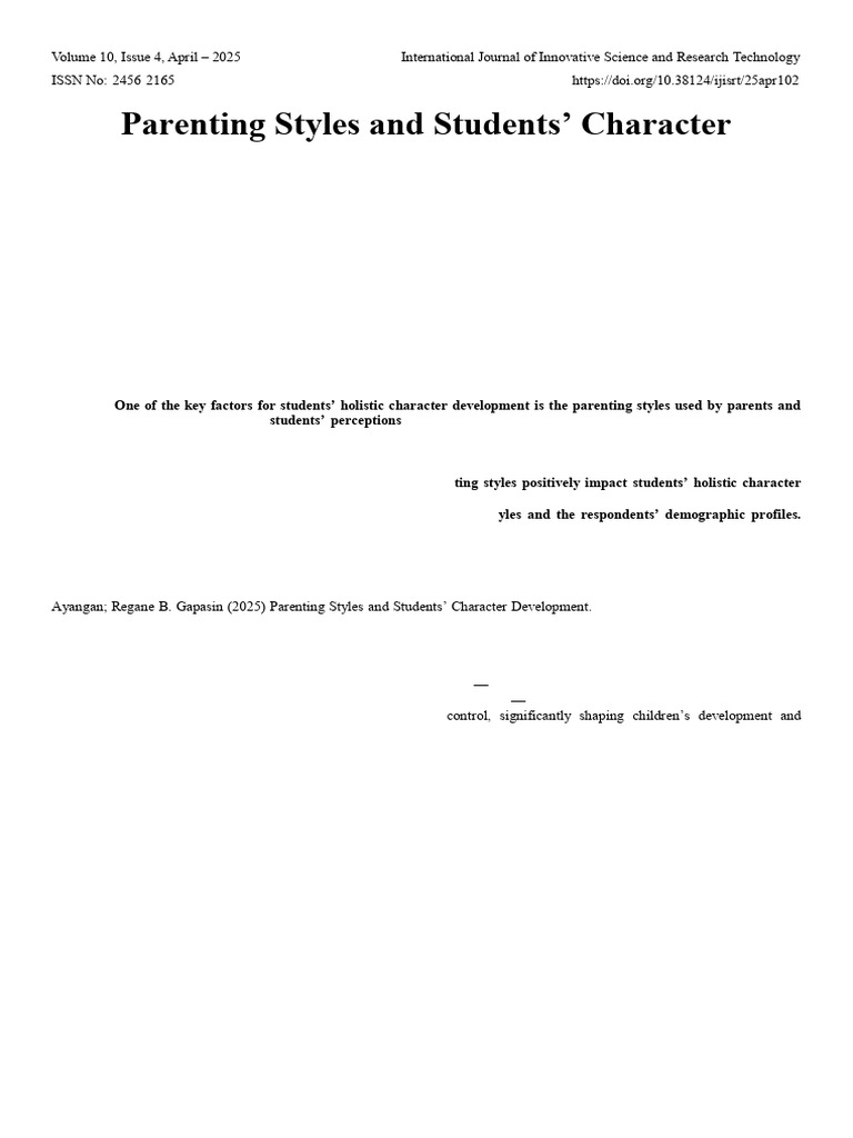 Parenting Styles and Students' Character Development | PDF | Parenting ...