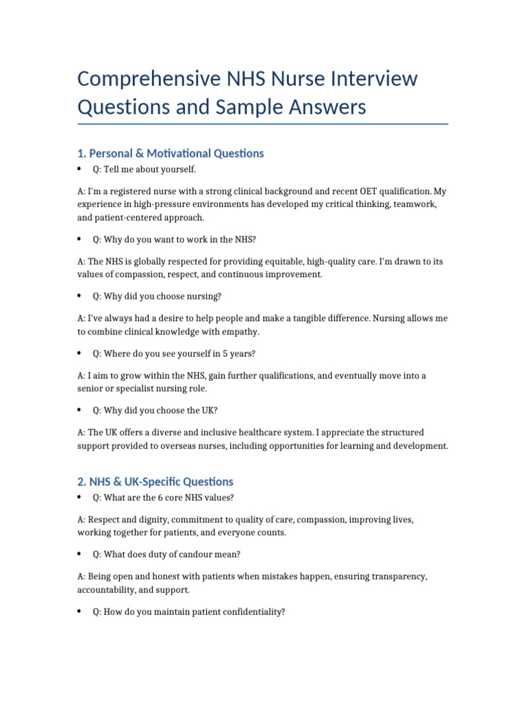 Comprehensive NHS Interview Questions and Answers | PDF | National ...