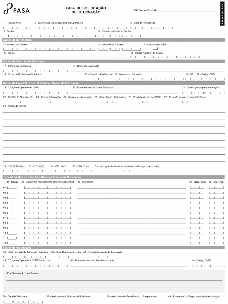 Guia de Solicitacao de Internacao - PASA | PDF