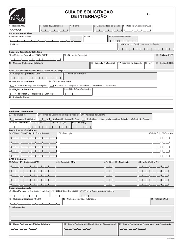 Guia Internacao São Bernardo | PDF