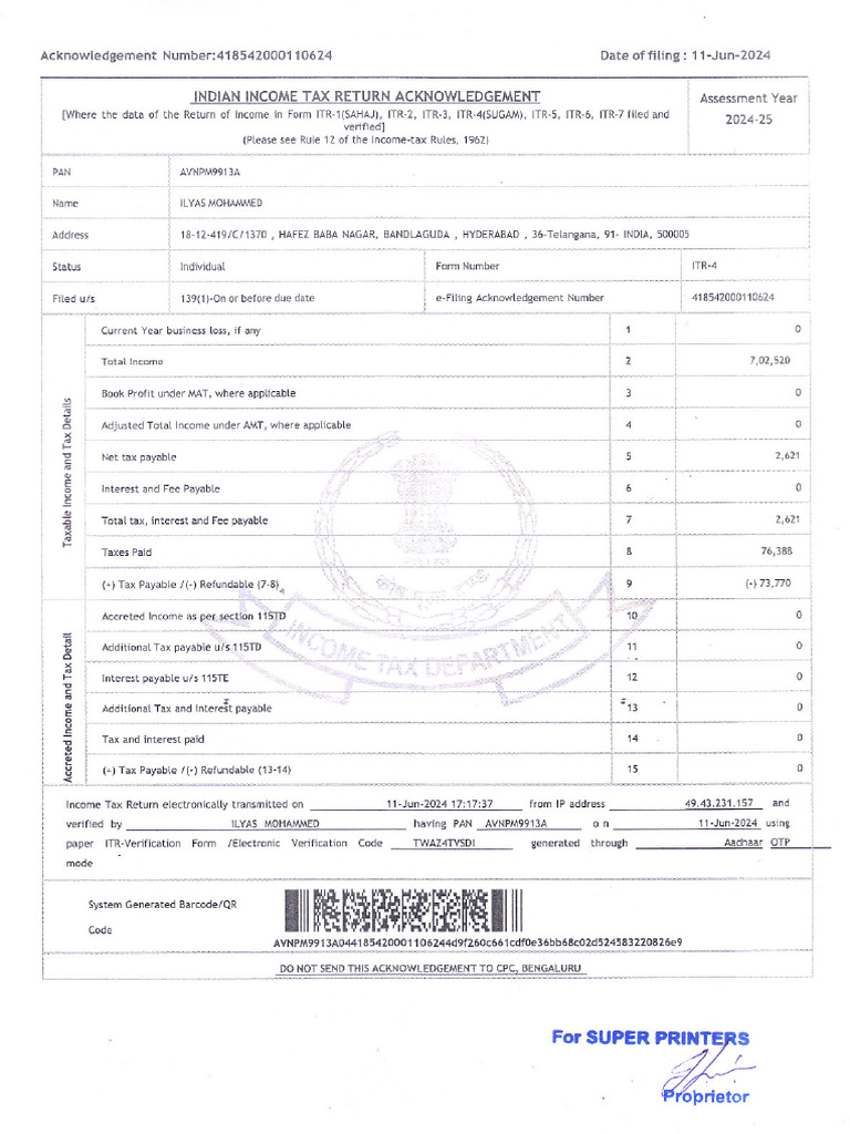 Itr Ay 2024-2025 | PDF