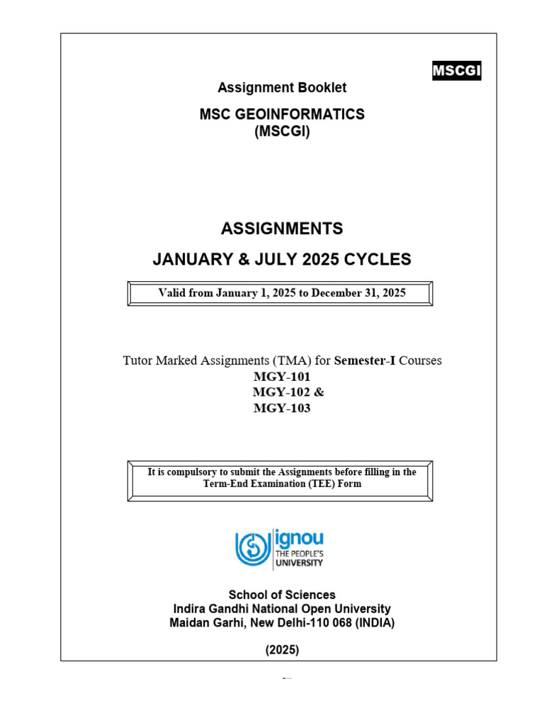 MSCGI Sem-I Assignment Booklet For 2025 | PDF | Geographic Information System | Computing
