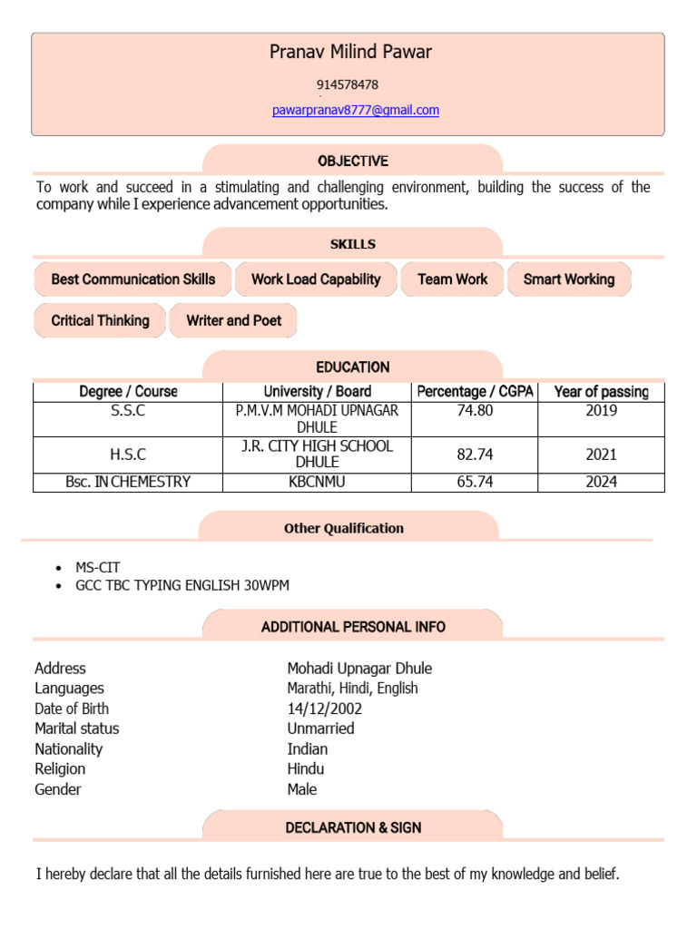 Pranav Milind Pawar: Skills | PDF