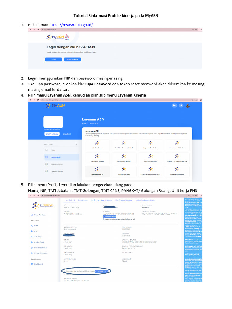 Tutorial Sinkronasi Profil e-kinerja pada MyASN | PDF