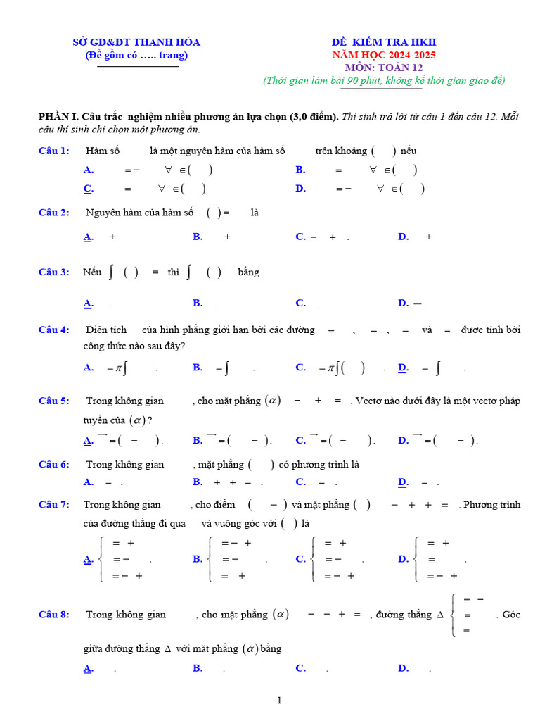 De HK2 Toan12 THPTBathuoc | PDF