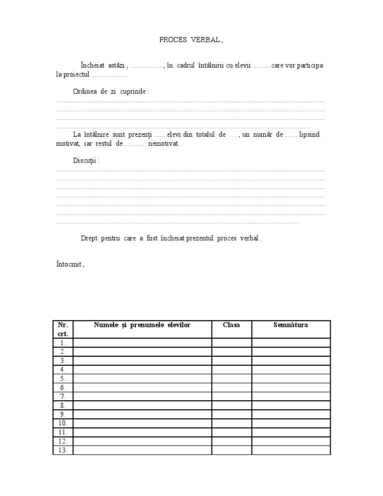 Model Proces Verbal | PDF