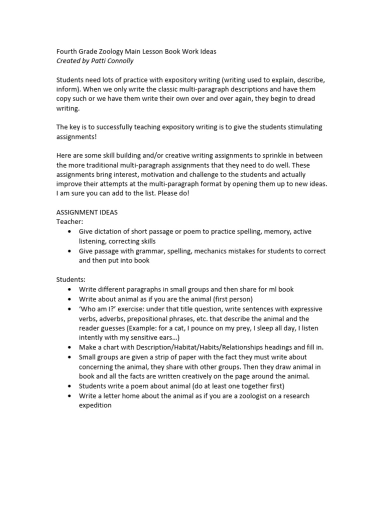 Fourth Grade Zoology Main Lesson Book Work | PDF