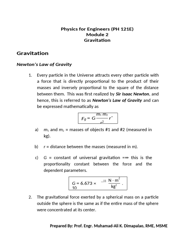 Physics Module 2 Gravitation | PDF