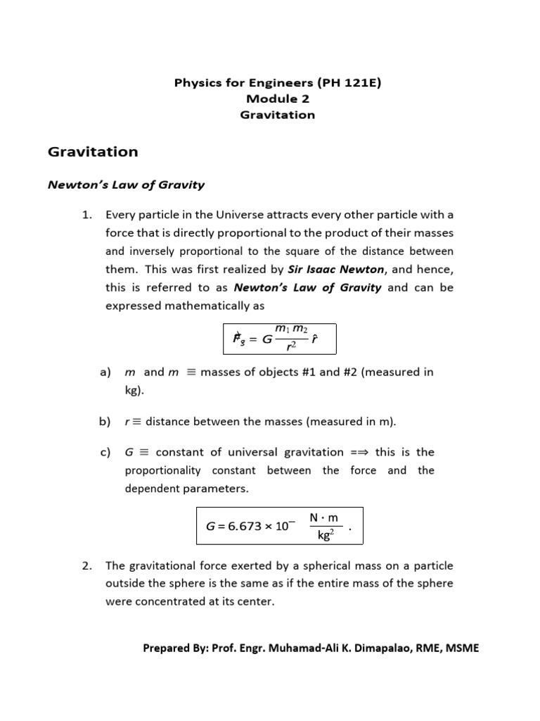 Physics Module 2 Gravitation | PDF