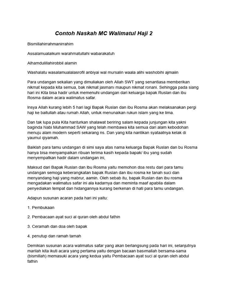 Contoh Naskah MC Walimatul Haji 2 | PDF