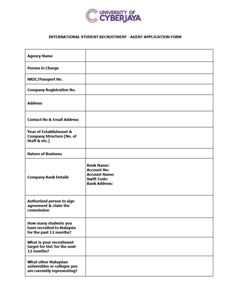 Agent Application Form - International | PDF